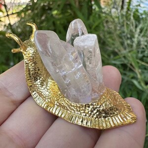 Golden Alloy Snail Carrying White Crystal Mineral,natural Quartz Insect ...