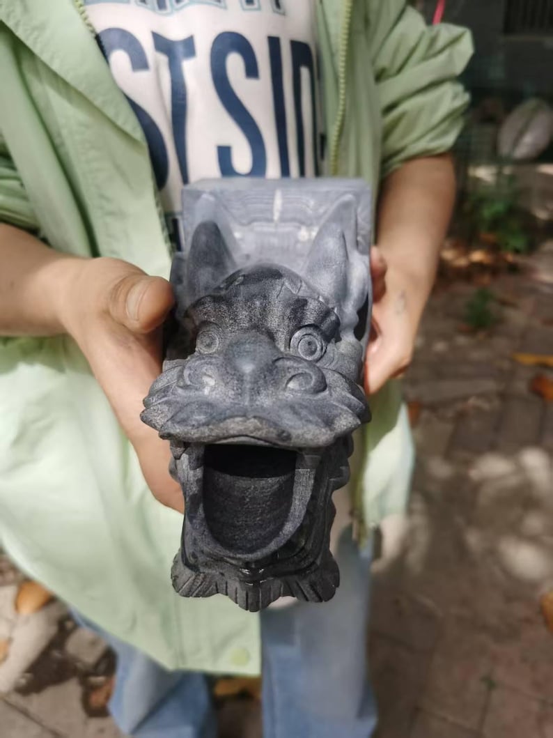 10lb Natural Stone Dragon Head Fountain, Wall Water Fountain, Outdoor ...