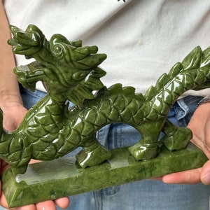 Natural Jade Dragon Statues Home Decor Feng Shui Hand Carved Zodiac ...
