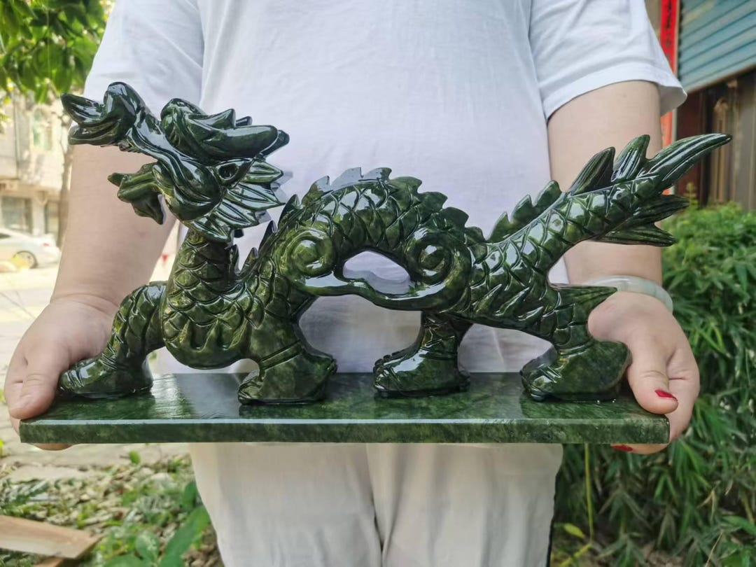 Natural Jade Dragon Statue Feng Shui Home Decor Zodiac Dragon Loong ...