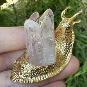Golden Alloy Snail Carrying White Crystal Mineral,natural Quartz Insect ...