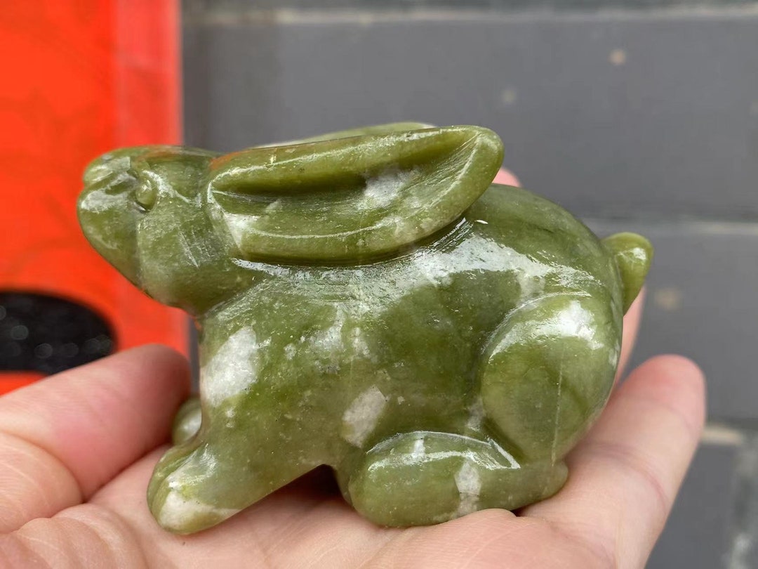 Natural Jade Rabbit Statue Home Decor Feng Shui Wealth Zodiac Rabbit ...