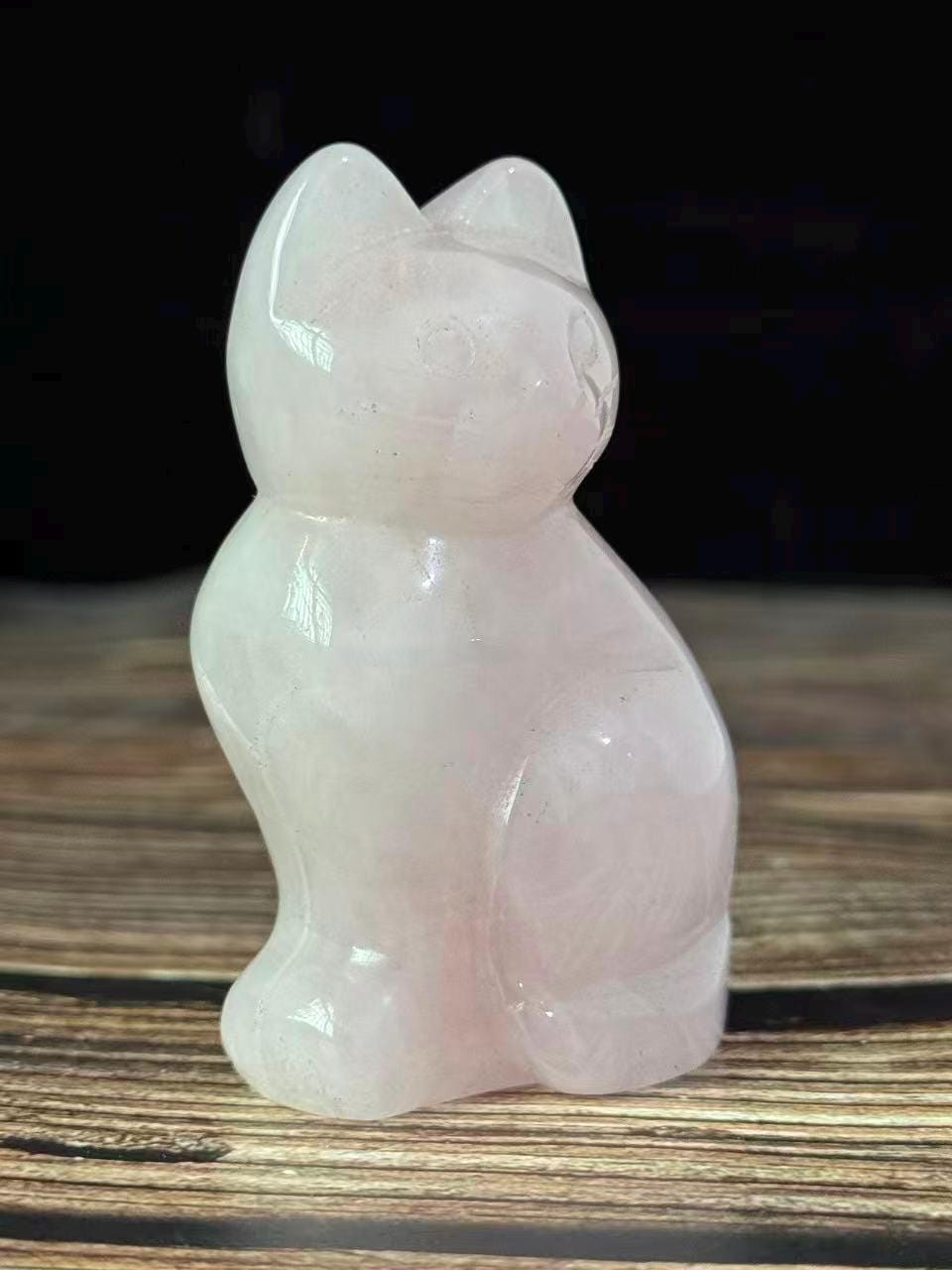 Natural Pink Crystal Cat Hand-carved Lucky Animals,wonderful Jade ...