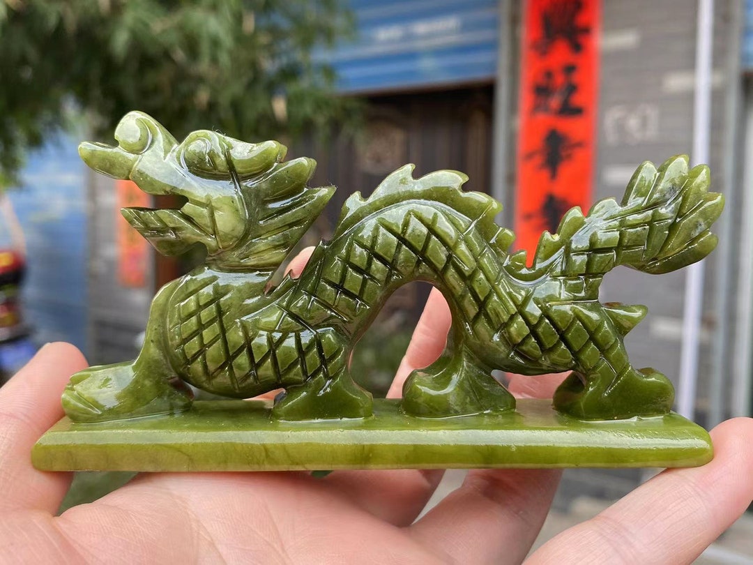 Natural Jade Dragon Statues Feng Shui Home Decor ,zodiac Dragon Loong ...
