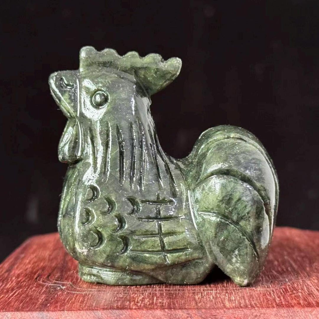 Mini Natural Jade Rooster Statue Decor Fengshui Wealth Zodiac Rooster ...