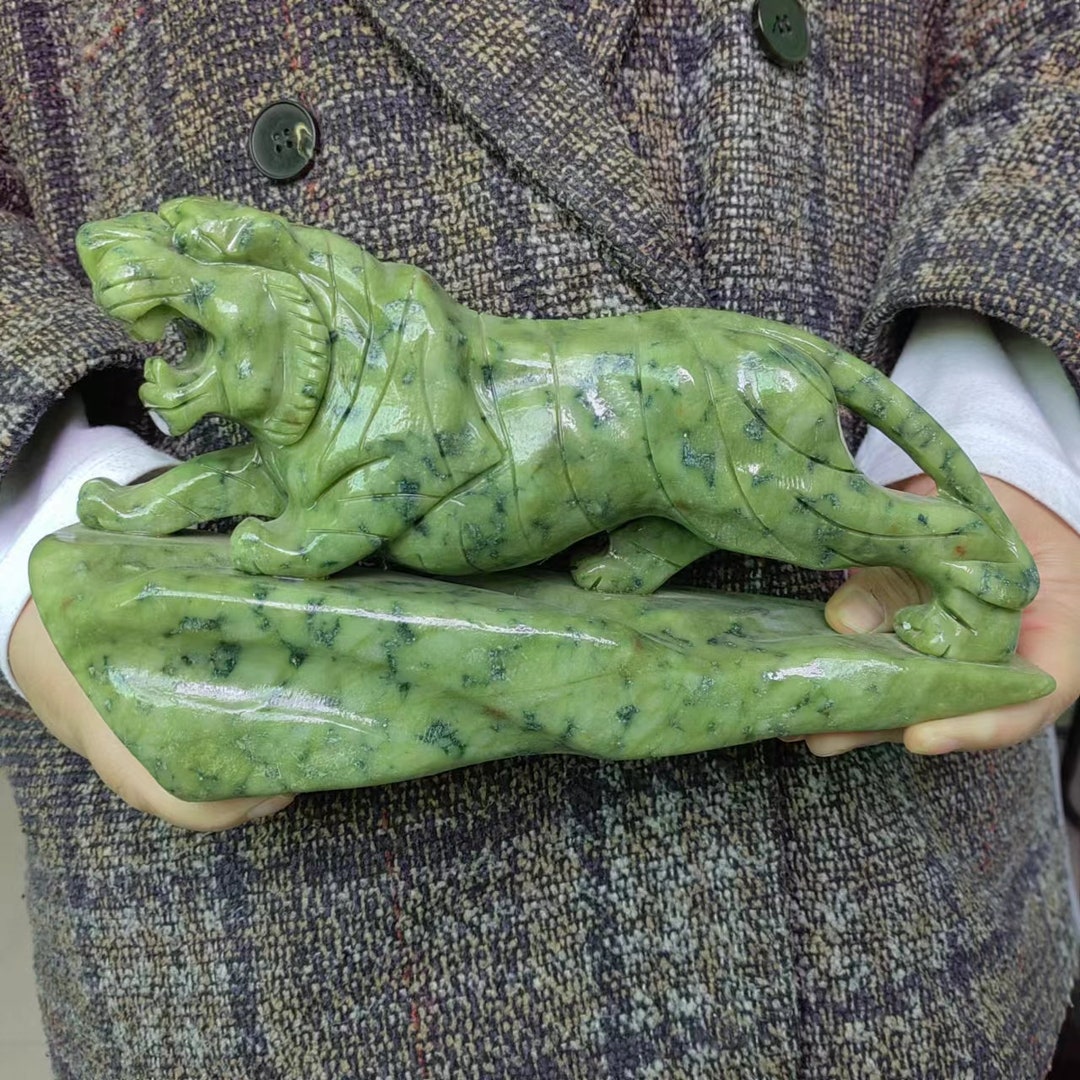 Natural Green Jade Tiger Statue,feng Shui Lucky Animals Big Cat ...