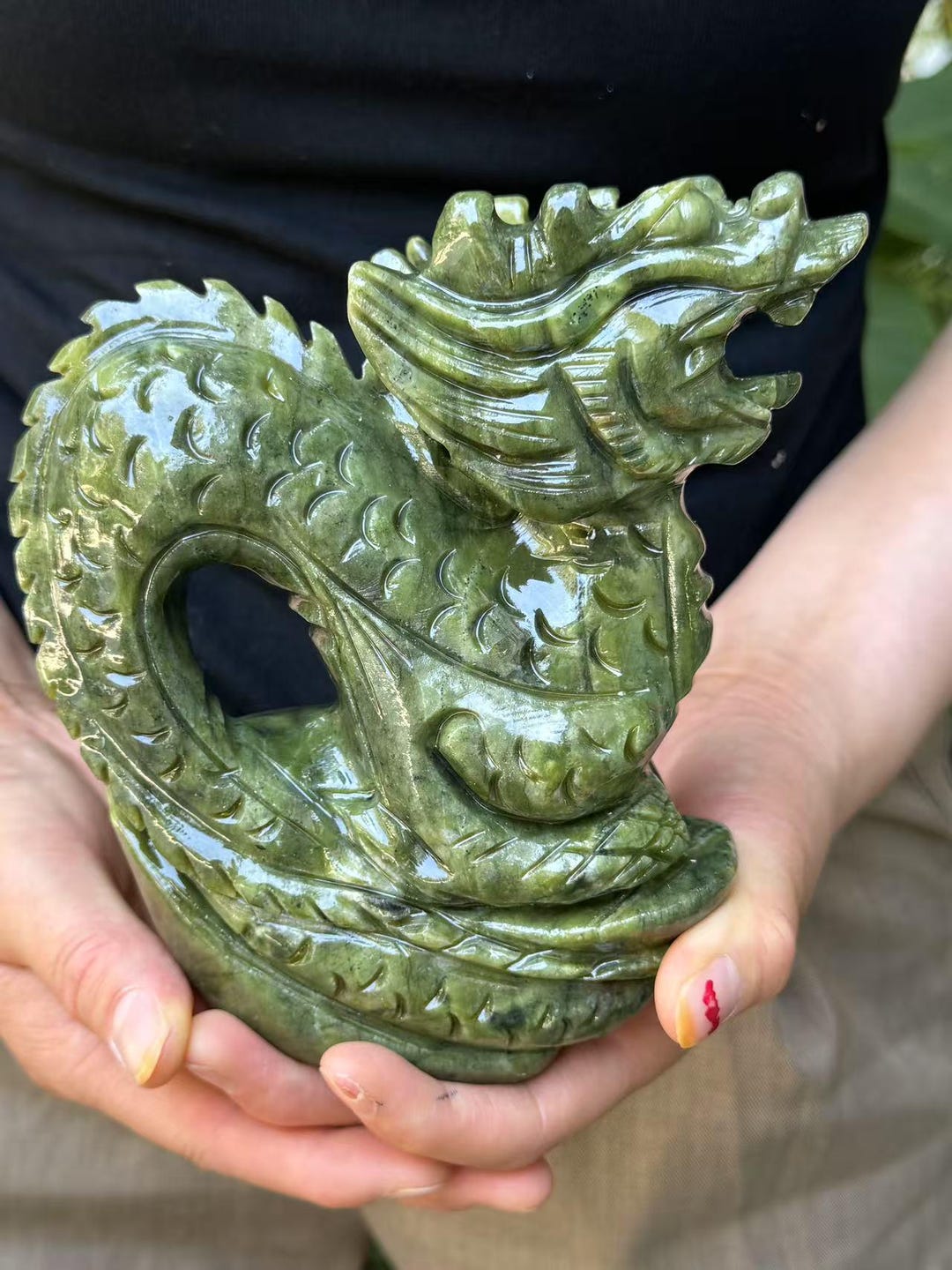 Natural Green Jade Dragon Statue Chinese Feng Shui Lucky Loong Animal ...