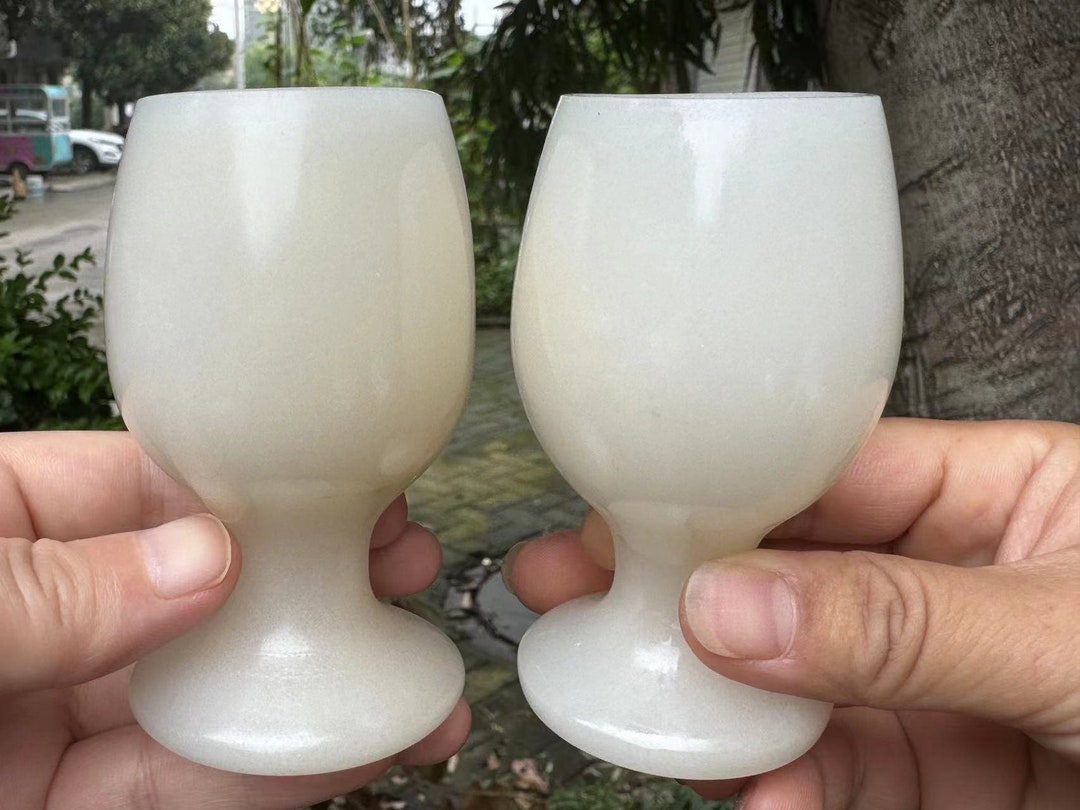 Pair Exquisite Natural White Jade Tea Cup,hand Carved Water Cup Crystal ...