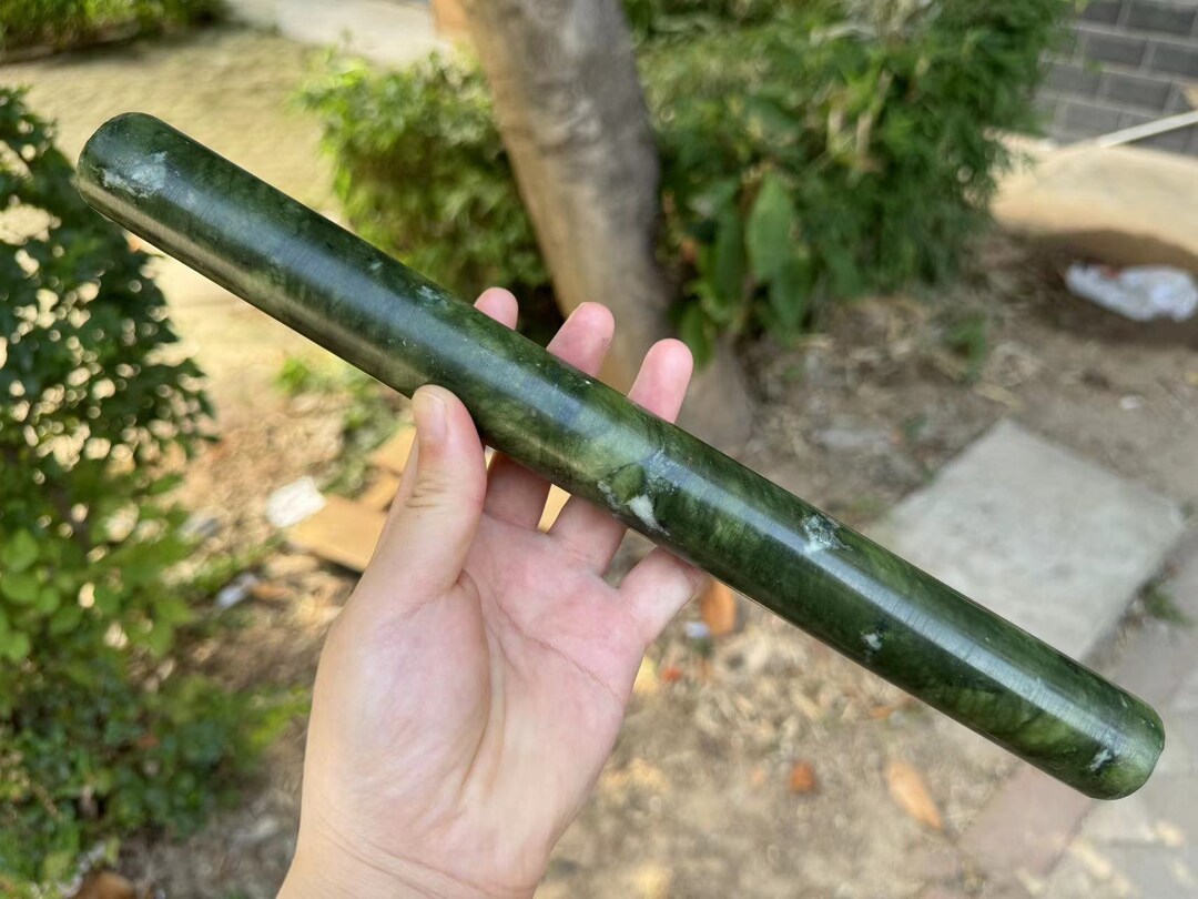Natural Green Jade Carved Cake Rolling Pin Icing Tool Sugarcraft Decor ...