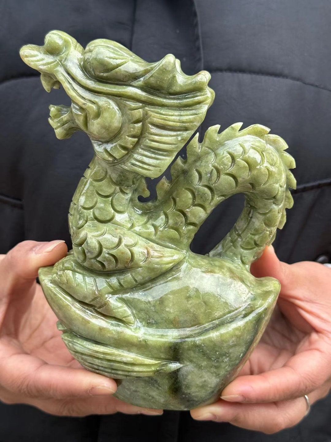 Natural Jade Dragon Statue Feng Shui Decor Zodiac Dragon Loong ...