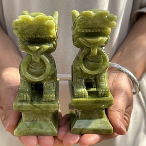 Natural Green Jade Qilin Pi Xiu Statue Feng Shui Wealth Office Desk ...