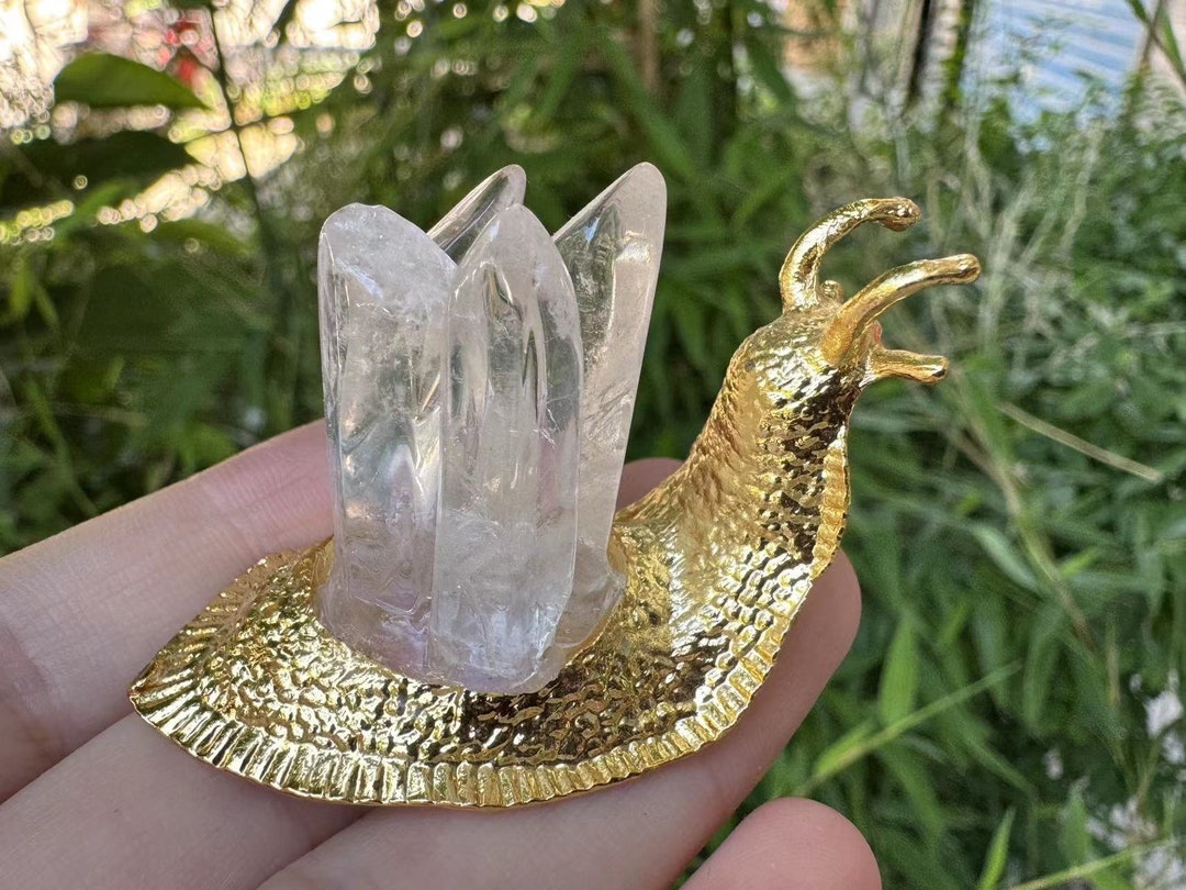 Golden Alloy Snail Carrying White Crystal Mineral,natural Quartz Insect ...