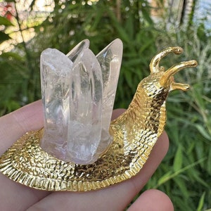 Golden Alloy Snail Carrying White Crystal Mineral,natural Quartz Insect ...