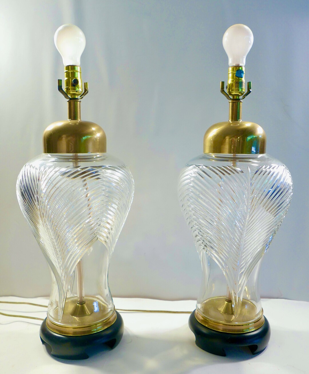 Set of Frederick Cooper Vintage Hollywood Regency Brass & Cut Crystal ...