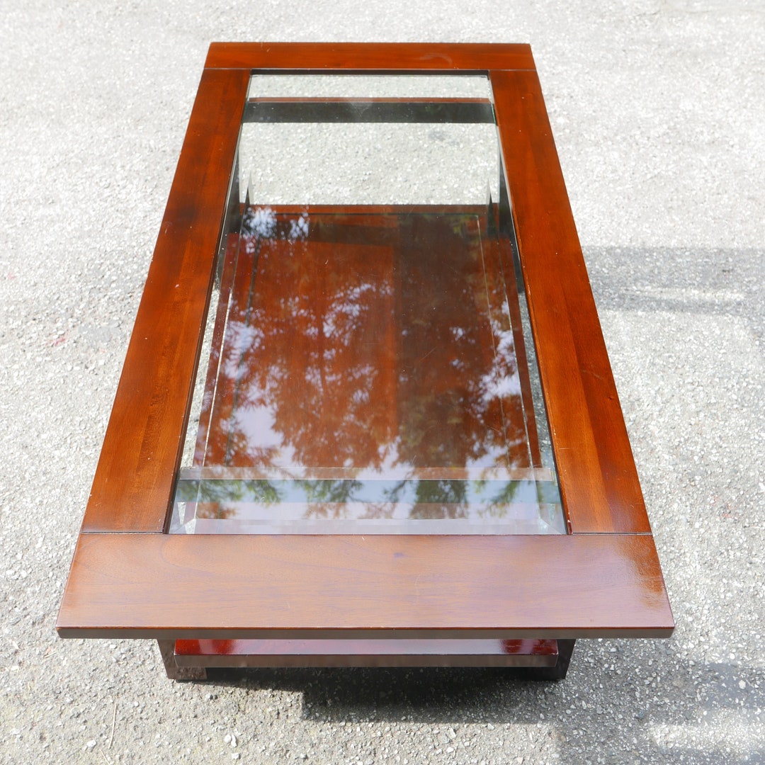 Vintage Crate & Barrel Glass-top Mission-style Pasadena 50x24 Coffee ...