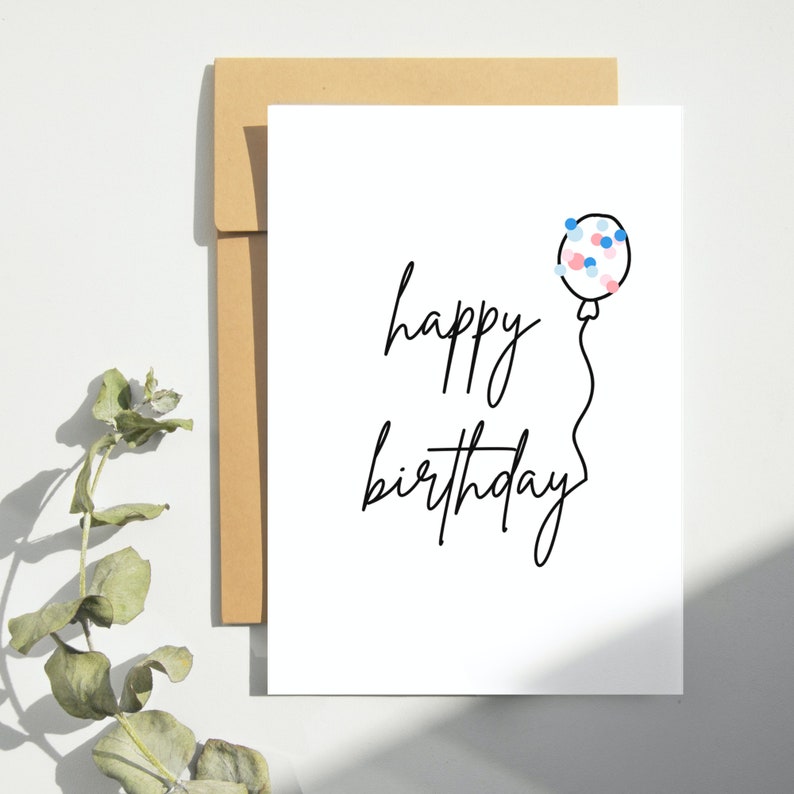 Printable Happy Birthday Card, Simple Birthday Card, Cute, Balloon ...