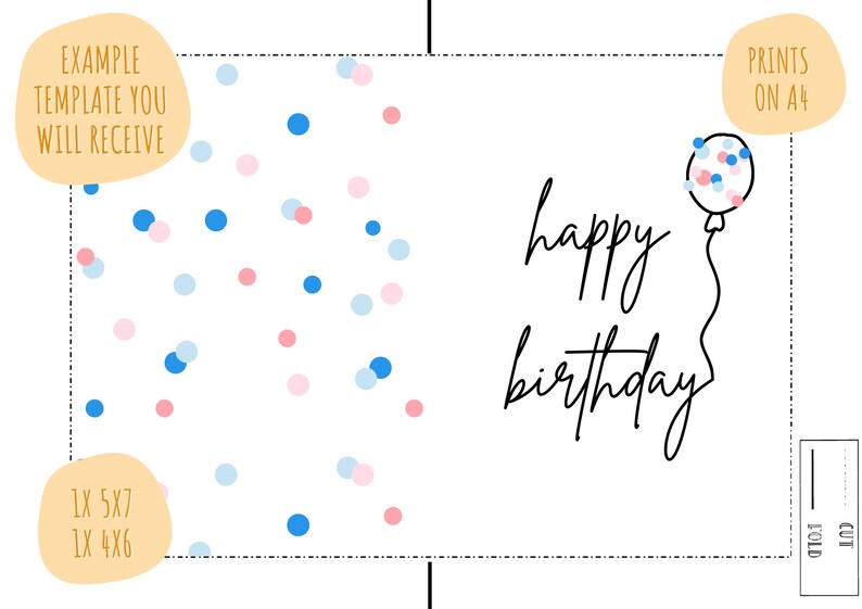 Printable Happy Birthday Card, Simple Birthday Card, Cute, Balloon ...