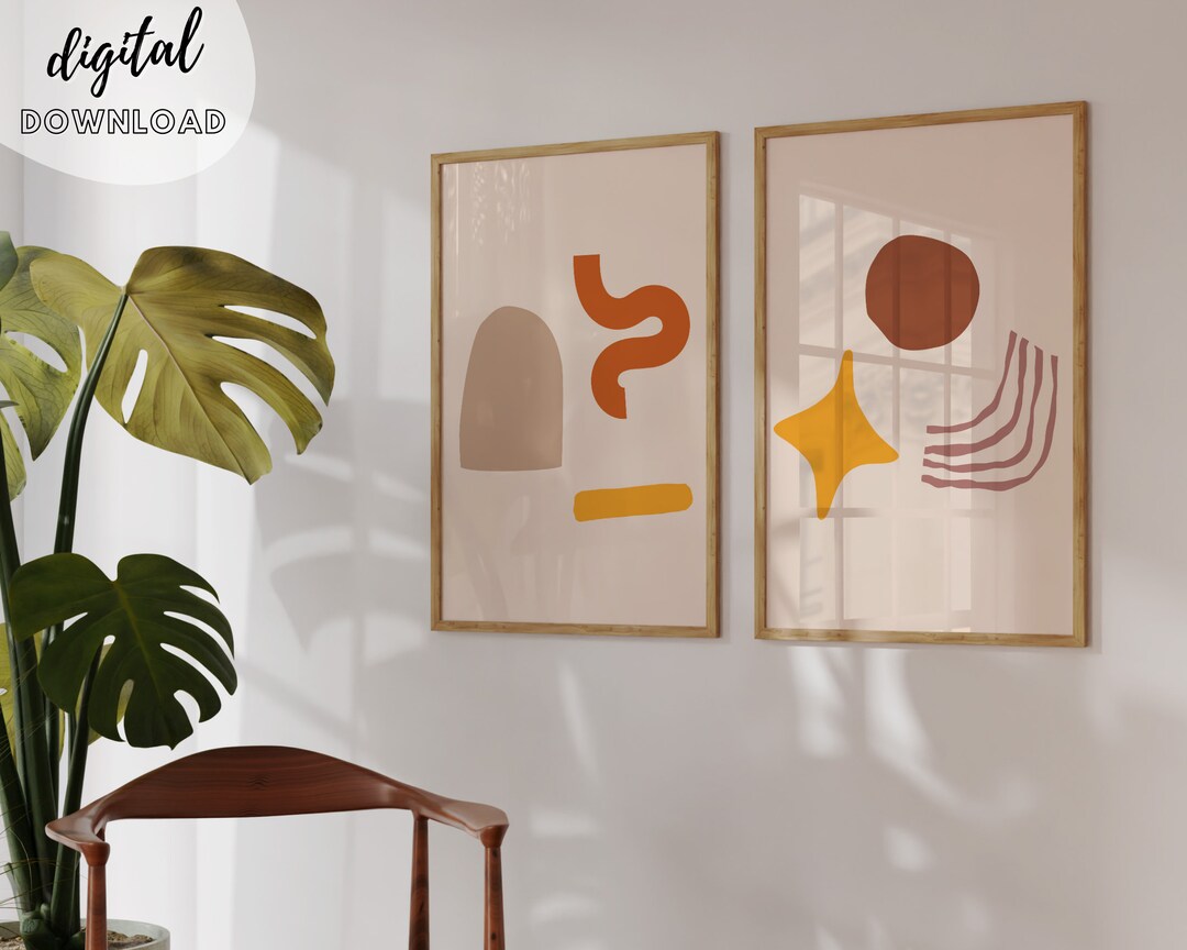 Neutral Boho Abstract Shapes Prints Set of 2, Printable Wall Art ...