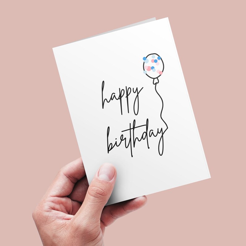 Printable Happy Birthday Card, Simple Birthday Card, Cute, Balloon ...