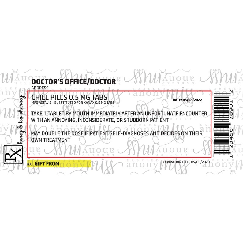 Personalized Prescription Candy Jar, Candy Chill Pills Birthday Gift ...