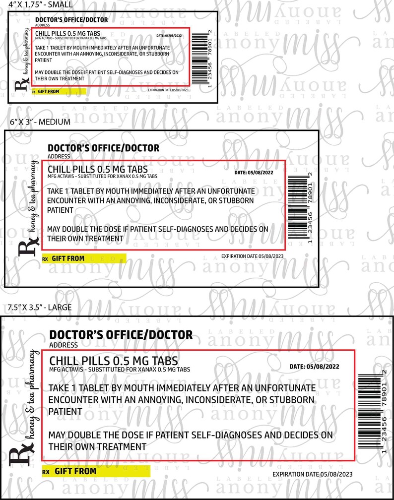 Personalized Prescription Candy Jar Label Candy Chill Pills - Etsy