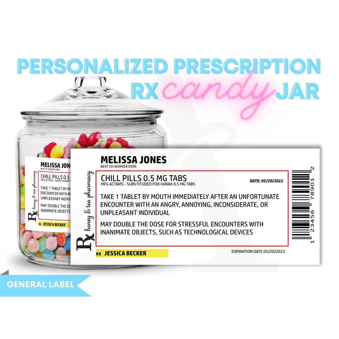 Personalized Prescription Candy Jar, Candy Chill Pills, Fake ...