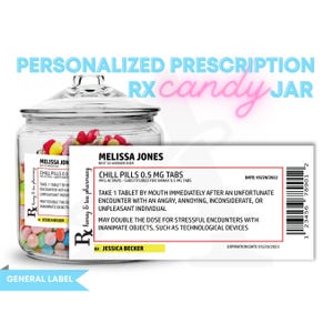 Personalized Prescription Candy Jar, Candy Chill Pills, Fake ...