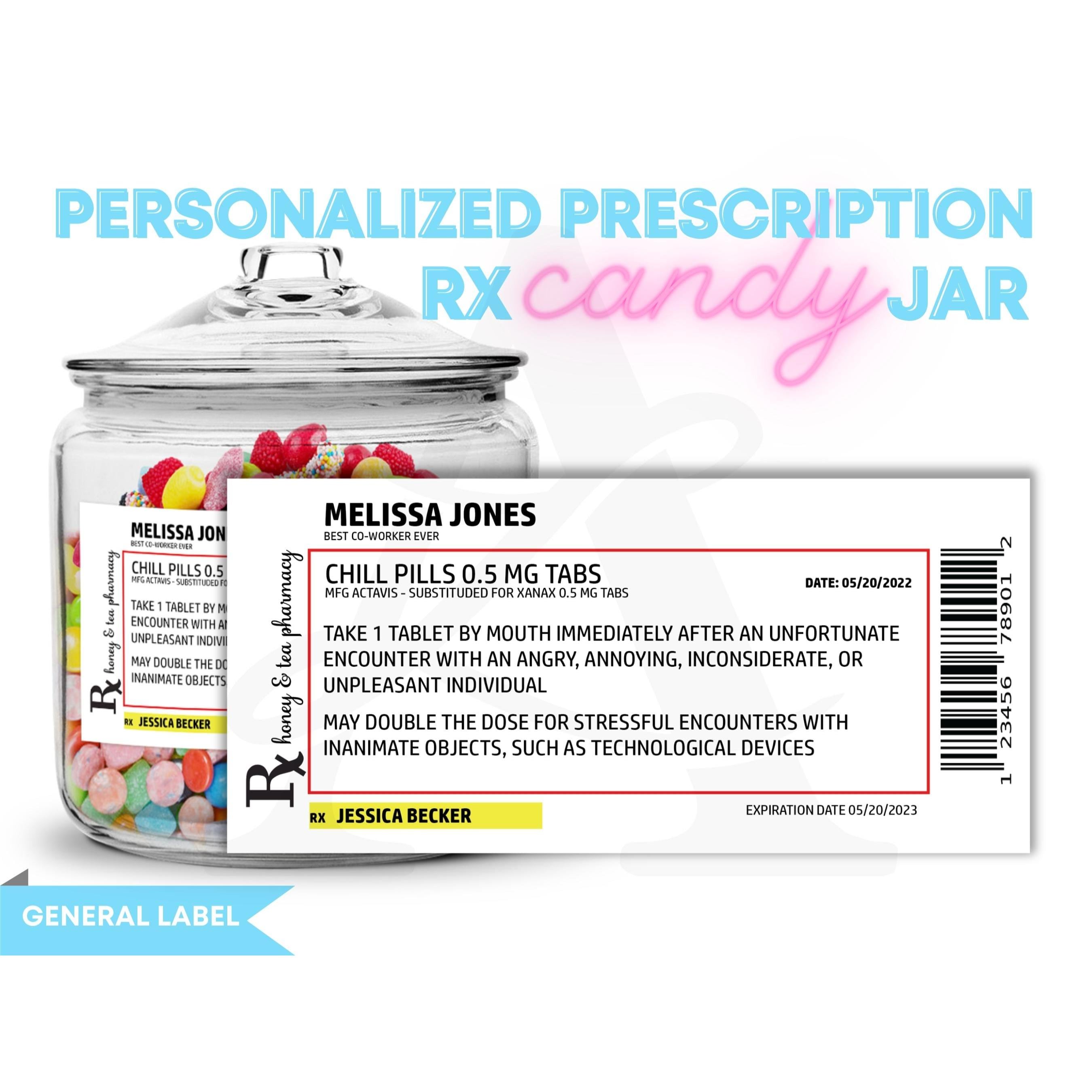 Personalized Prescription Candy Jar, Candy Chill Pills, Fake ...