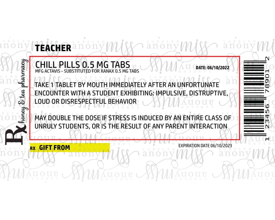 Personalized Prescription Candy Jar Label Candy Chill Pills - Etsy