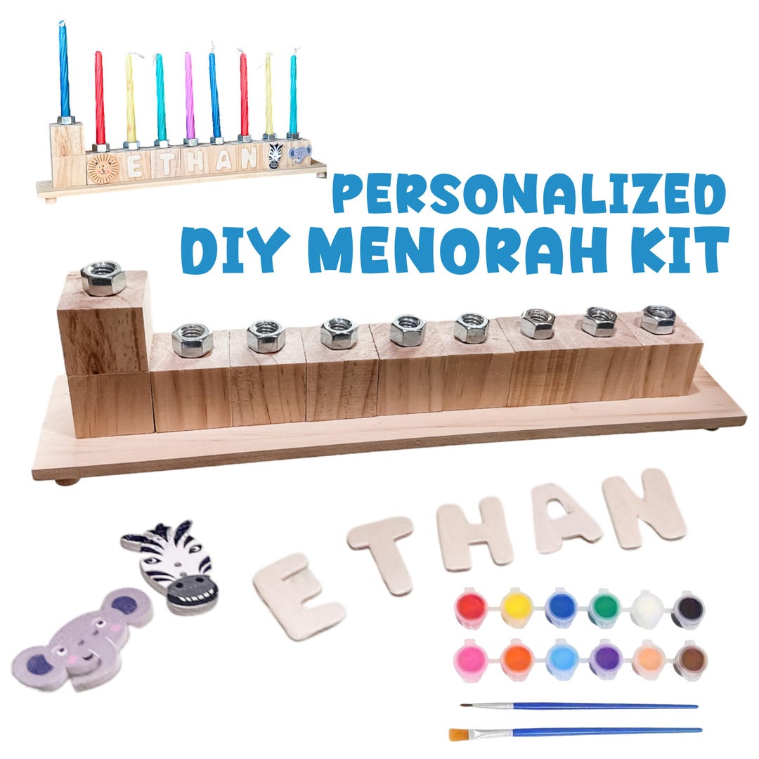 My DIY Hanukkah Menorah Kit, Children's Personalized Wood Alphabet ...