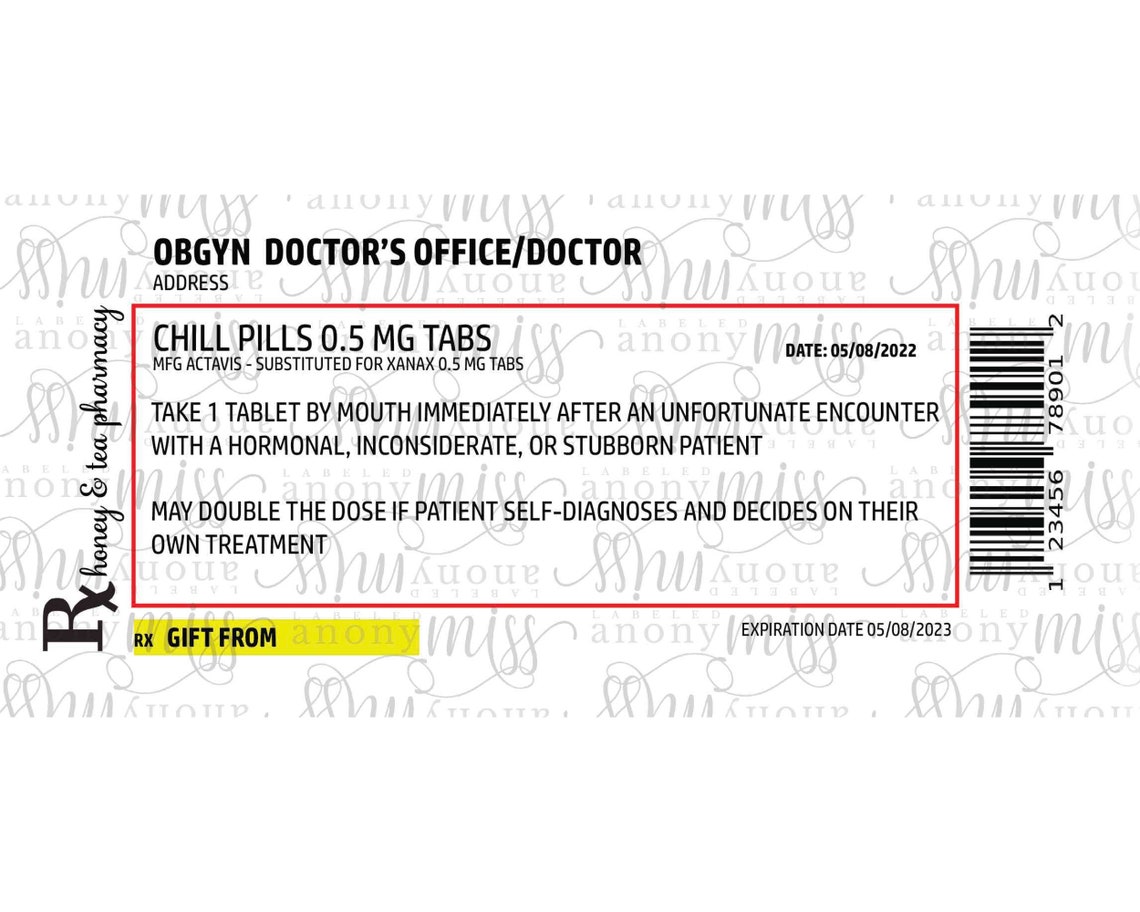 Personalized Prescription Candy Jar Label Candy Chill Pills - Etsy