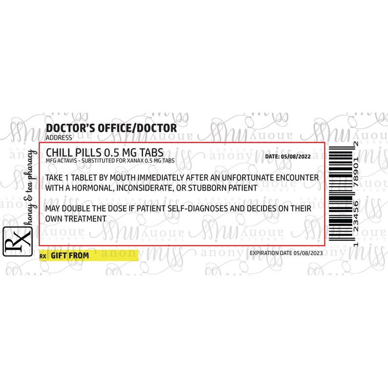 Personalized Prescription Candy Jar, Candy Chill Pills Birthday Gift ...