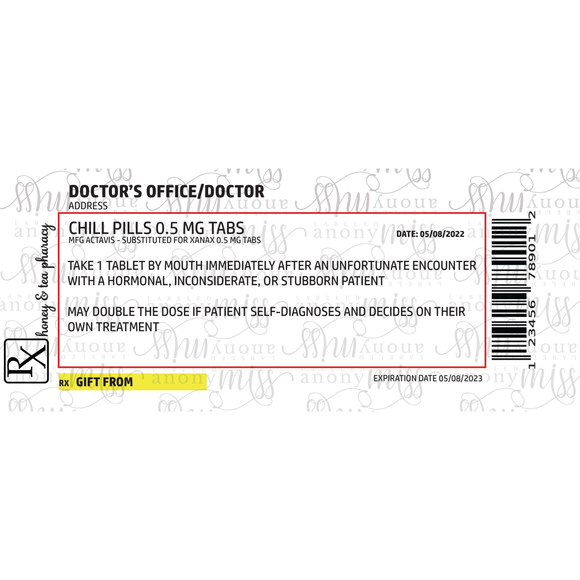 Personalized Prescription Candy Jar, Candy Chill Pills Birthday Gift ...