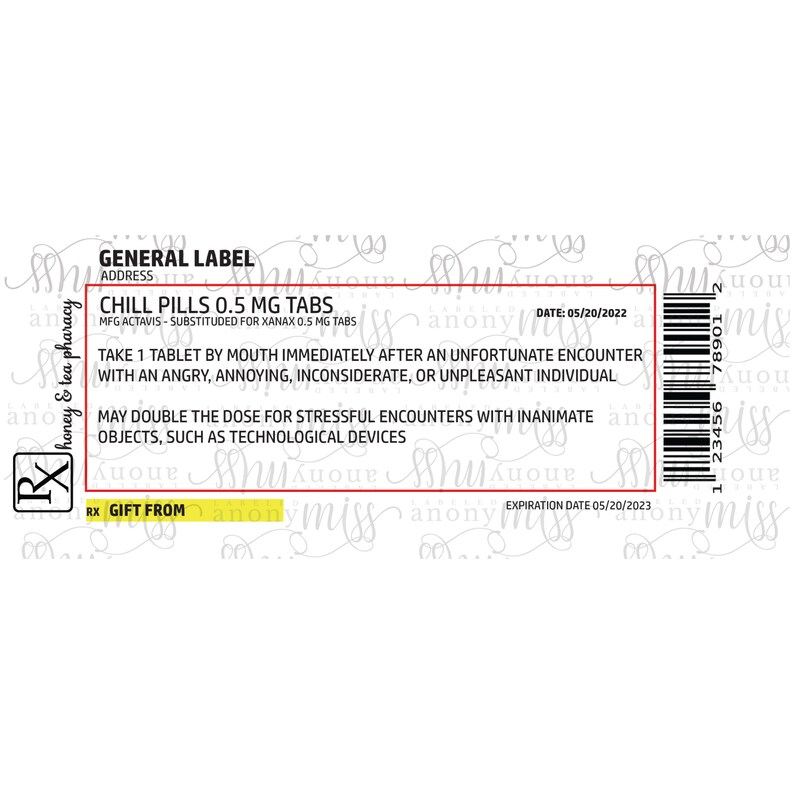 Personalized Prescription Candy Jar, Candy Chill Pills Birthday Gift ...