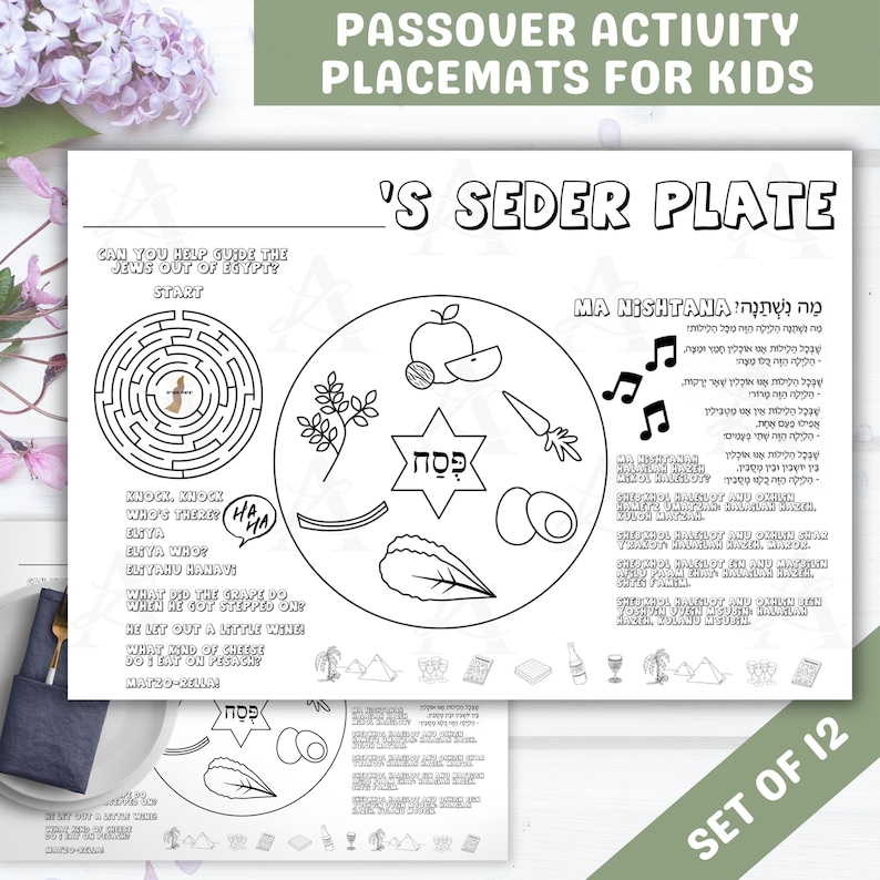 Passover Seder Activity Placemats for Kids, Seder Dinner Paper ...