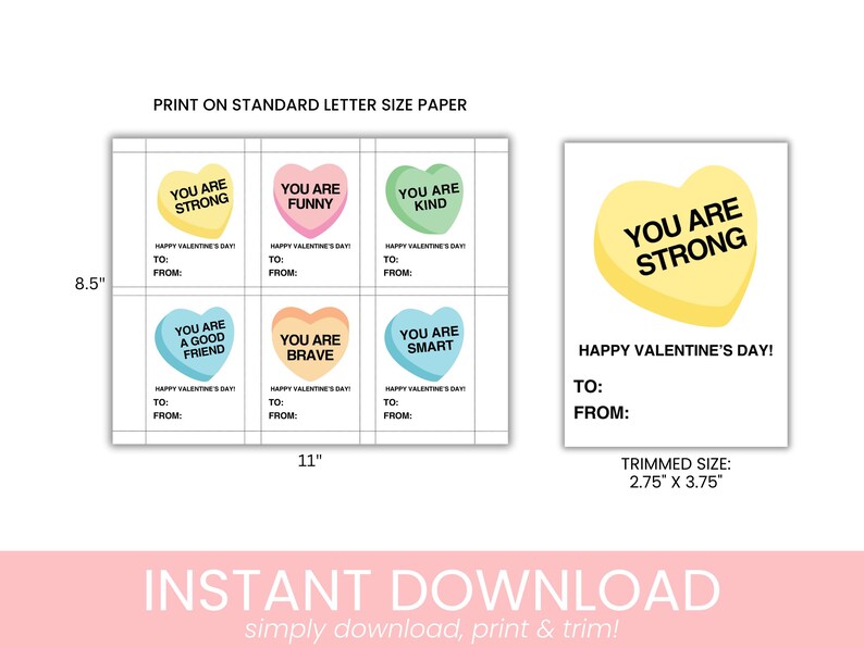Printable Kids Valentines Cards, Positive Affirmation Vday Cards ...