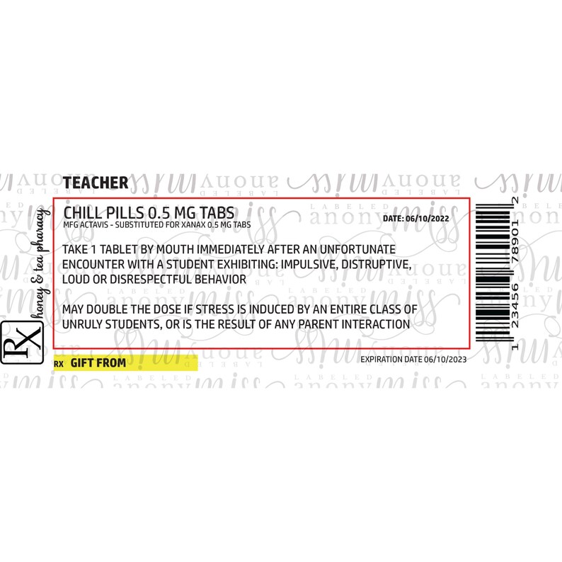 Personalized Prescription Candy Jar, Candy Chill Pills Birthday Gift ...