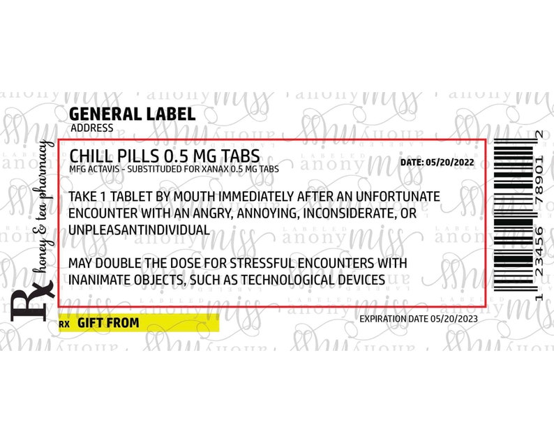 Personalized Prescription Candy Jar Label, Candy Chill Pills Birthday ...
