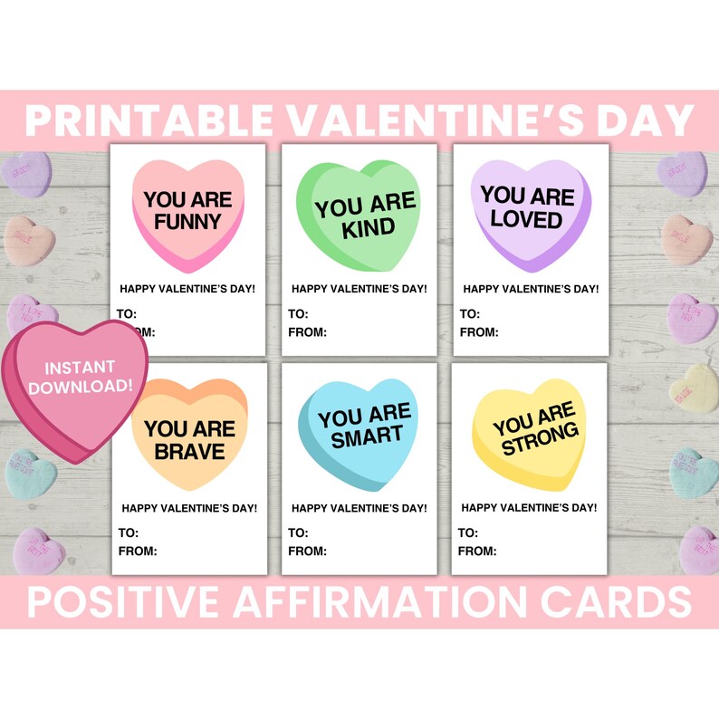 Printable Kids Valentines Cards, Positive Affirmation Vday Cards ...