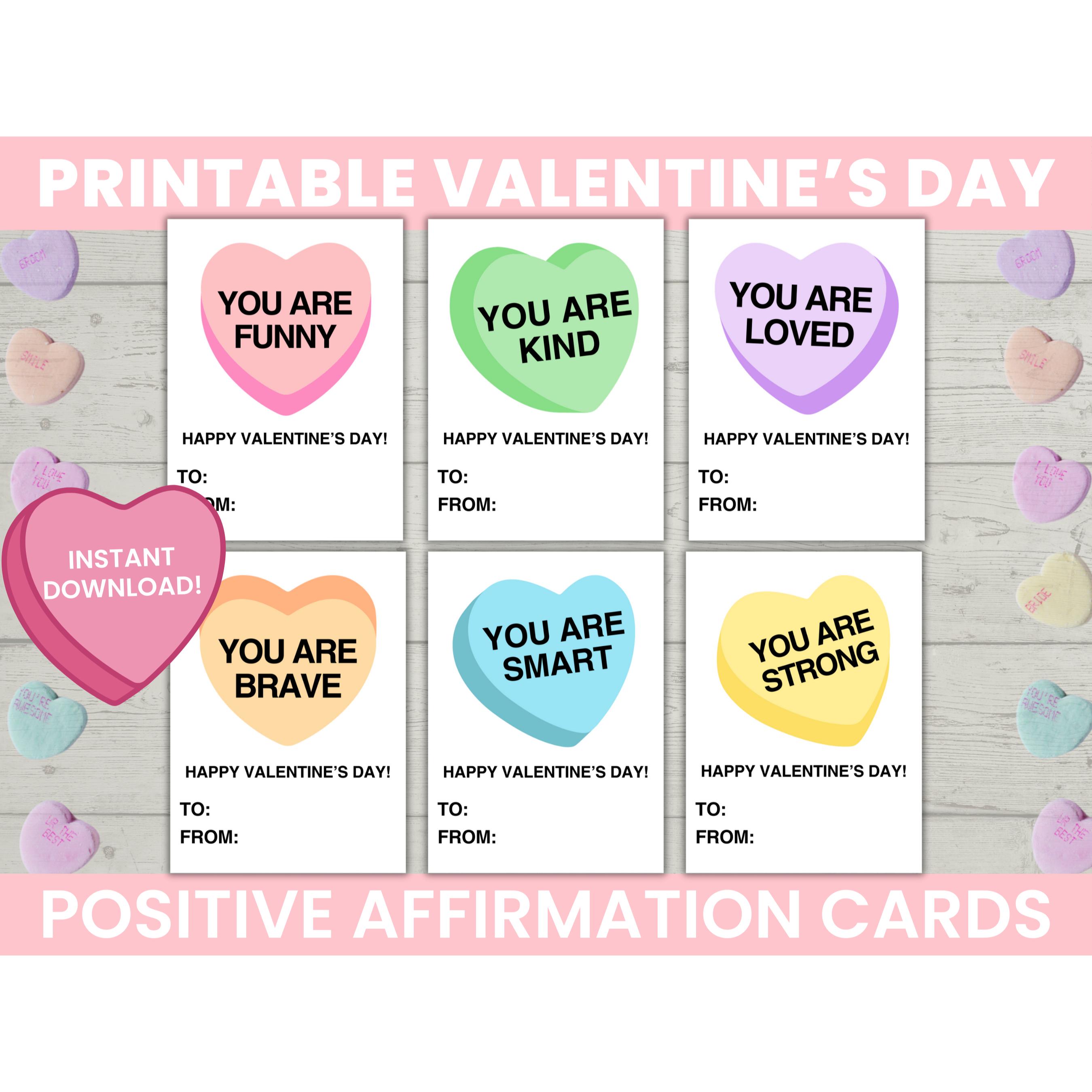 Printable Kids Valentines Cards, Positive Affirmation Vday Cards ...
