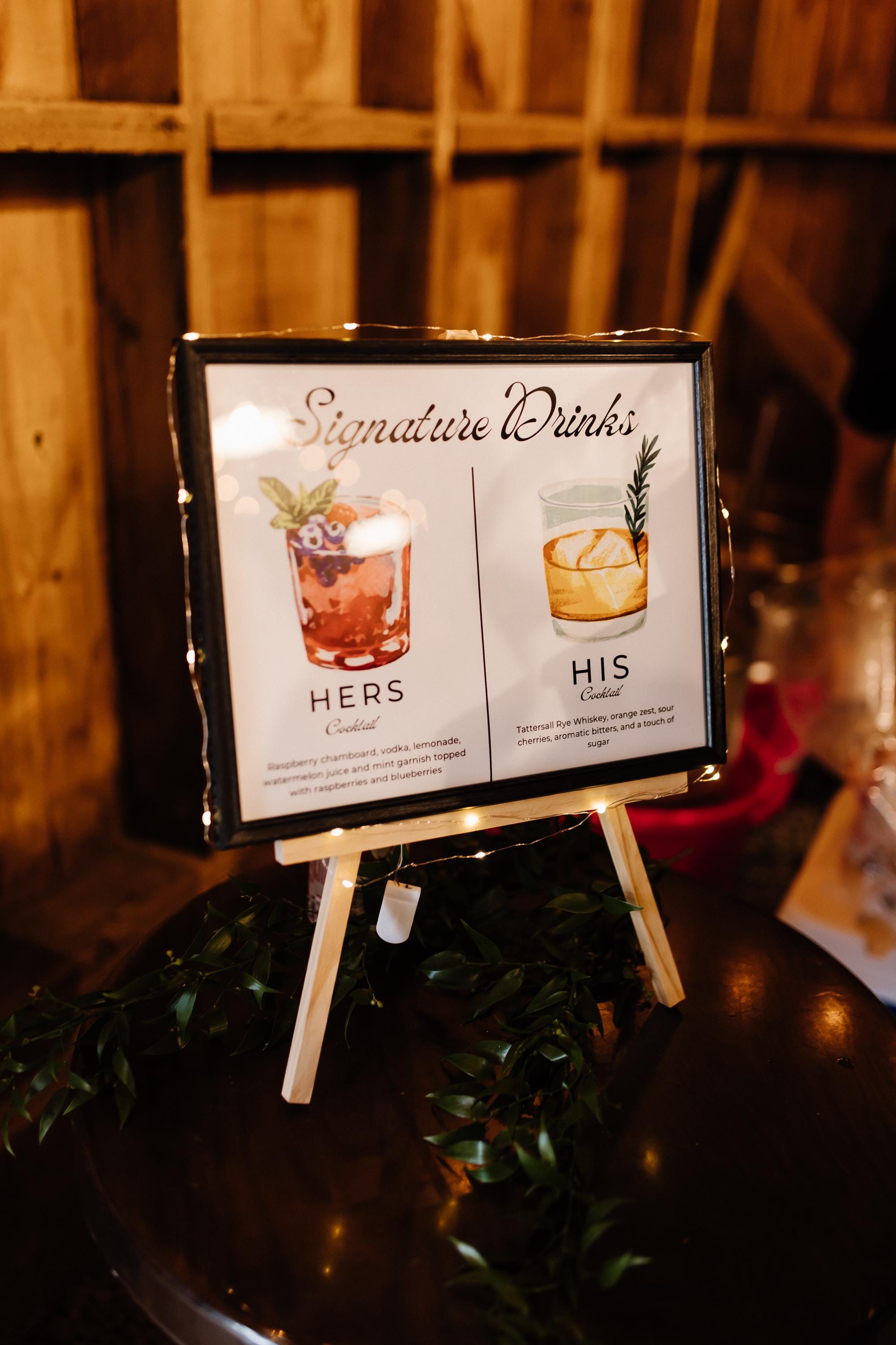 Signature Cocktail Sign for Weddings Custom Template His and Hers ...