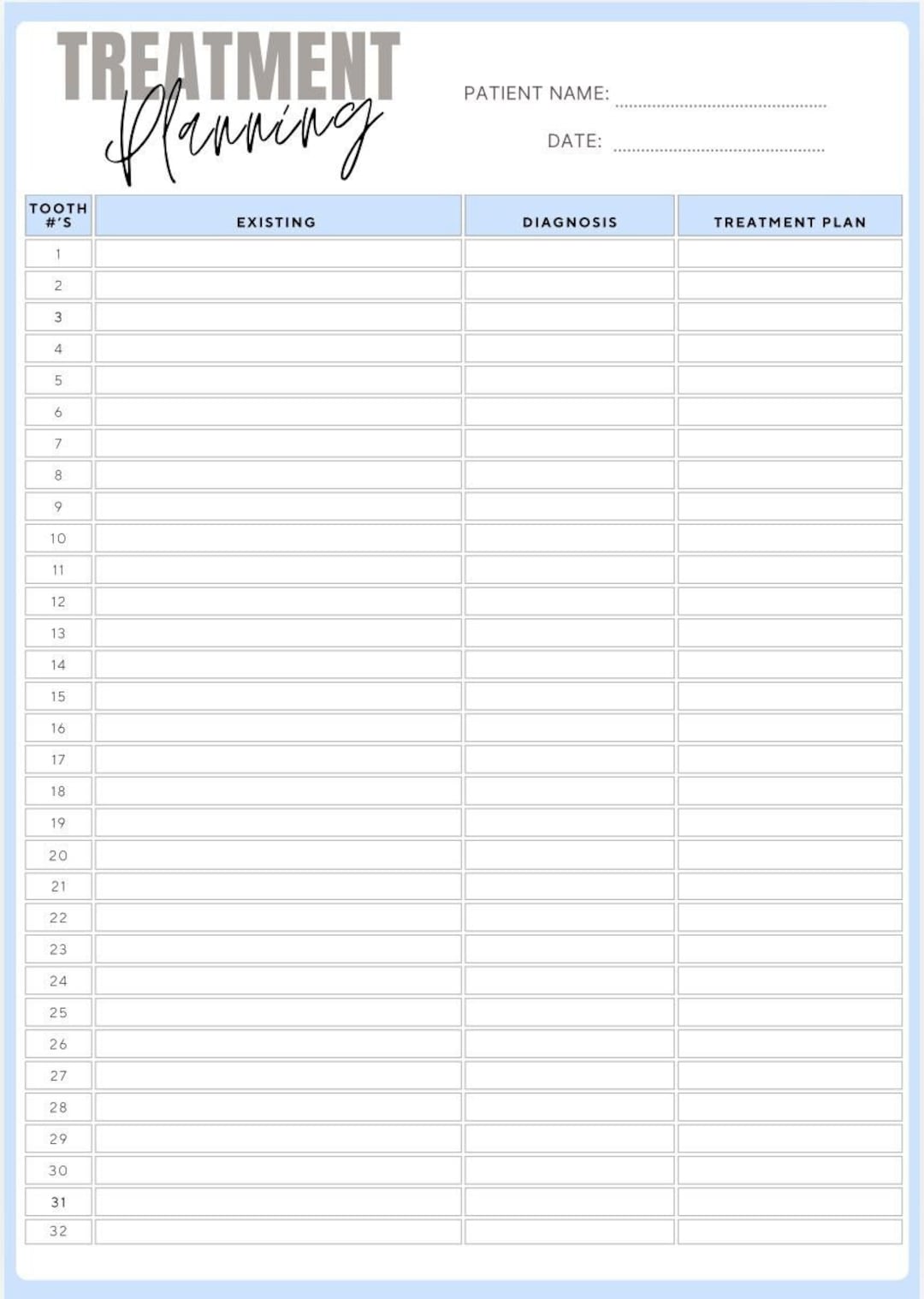 Dental New Patient Intake Notes - Digital Download-new Patient Forms ...