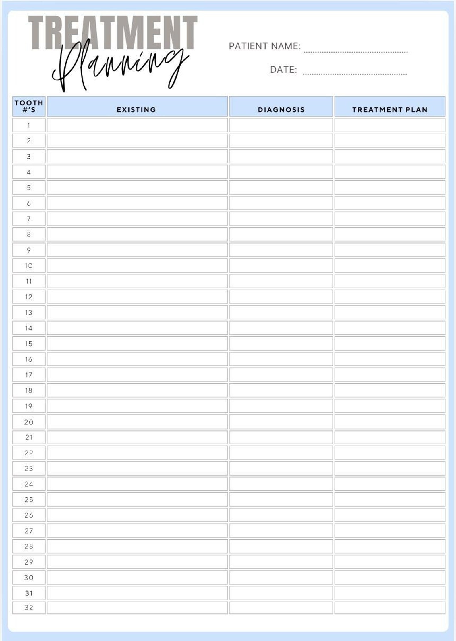 Dental New Patient Intake Notes - Digital Download-new Patient Forms ...
