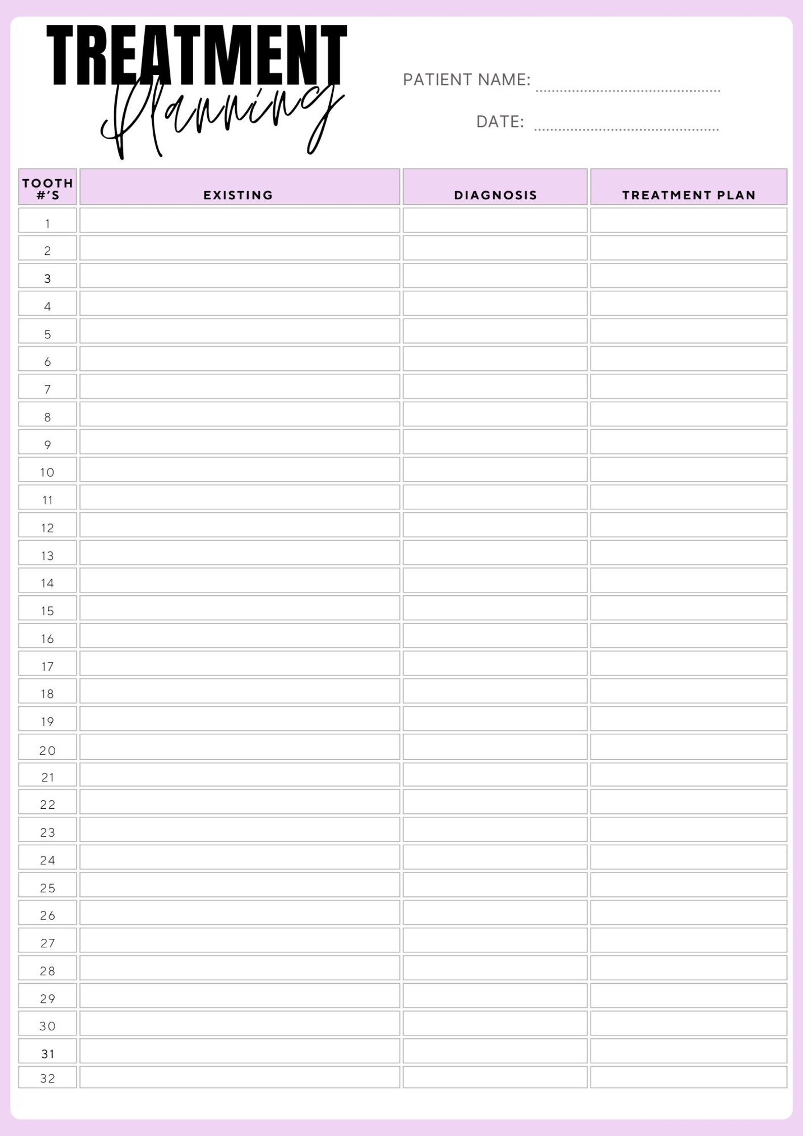 Dental New Patient Intake Notes - Digital Download-new Patient Forms ...