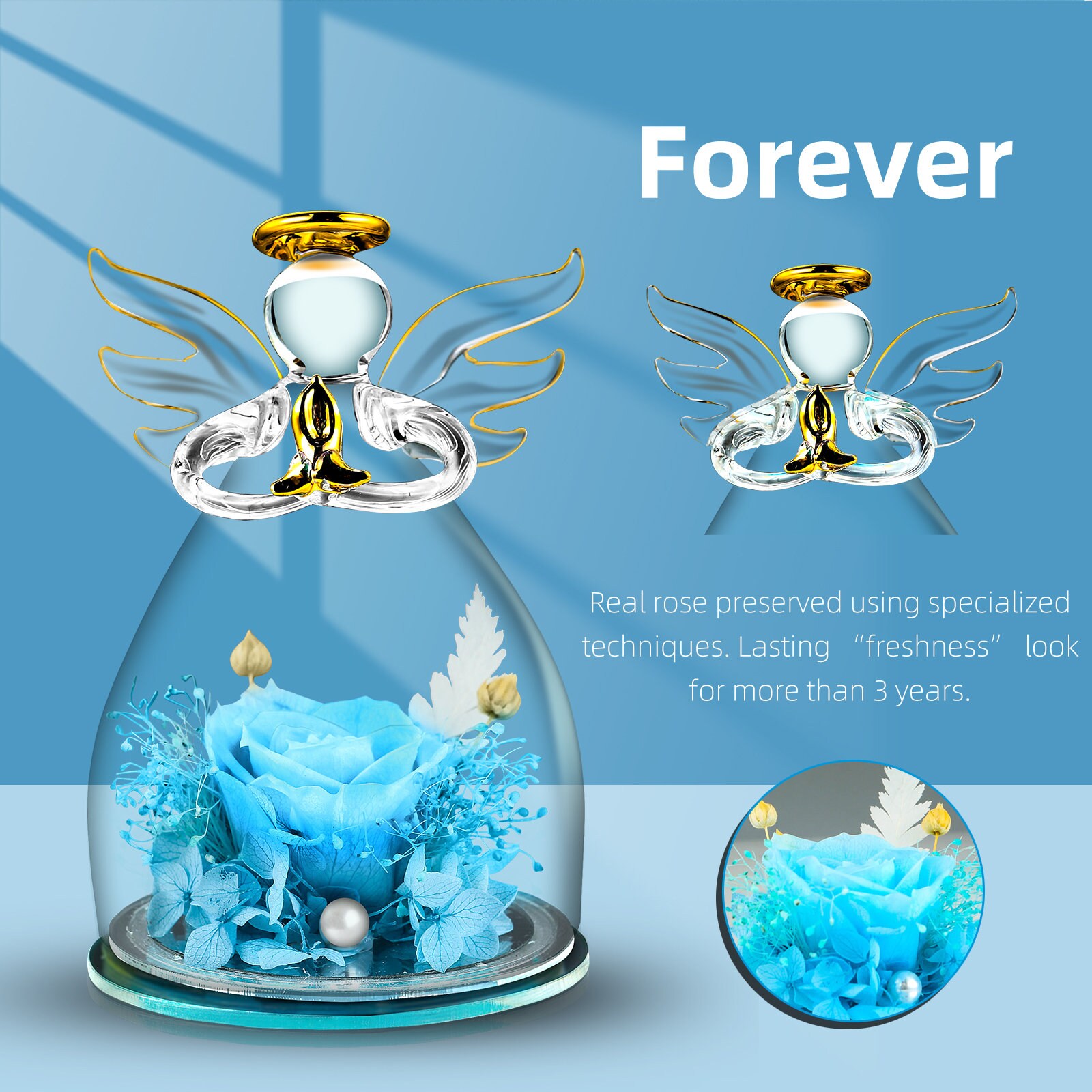 Handmade Preserved Light Blue Rose in Glass With Luxurious Packaging ...