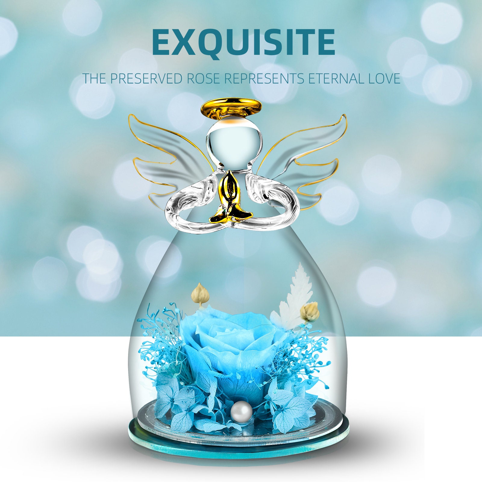 Handmade Preserved Light Blue Rose in Glass With Luxurious Packaging ...