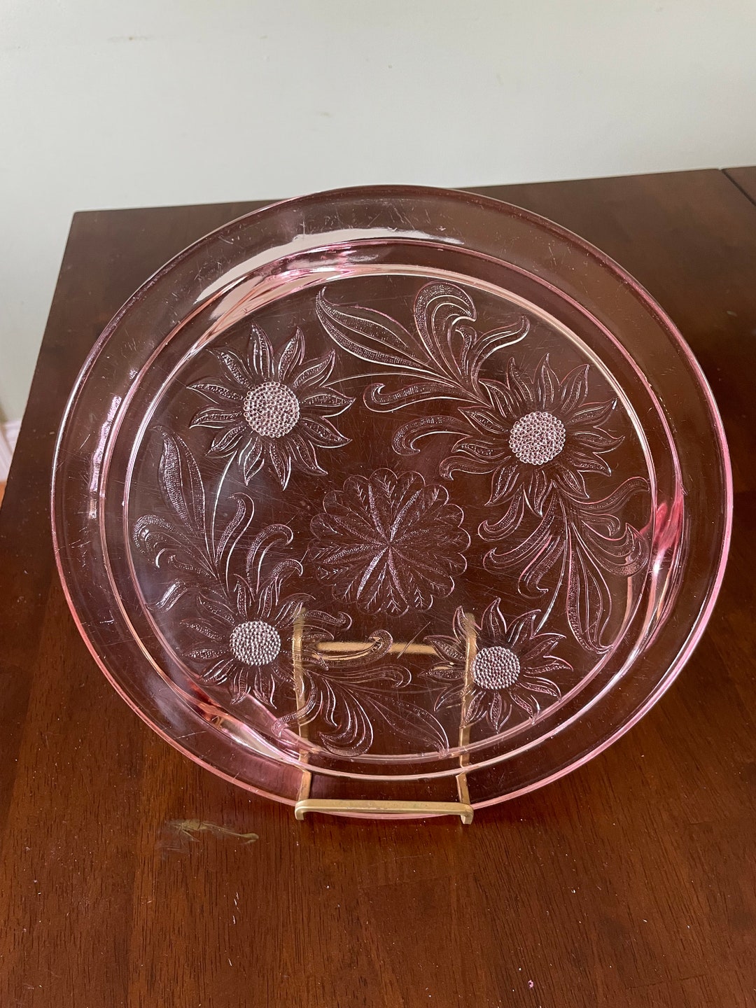 Vintage Pink Depression Glass Footed Plate With Daisy Pattern - Etsy