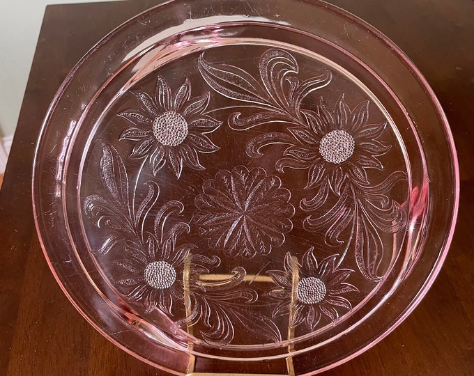 Vintage Pink Depression Glass Footed Plate With Daisy Pattern - Etsy