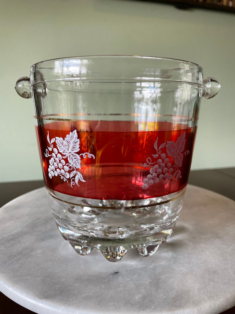 Vintage Lubiana Glass Ice Bucket With Red / Ruby / Cranberry Trim - Etsy
