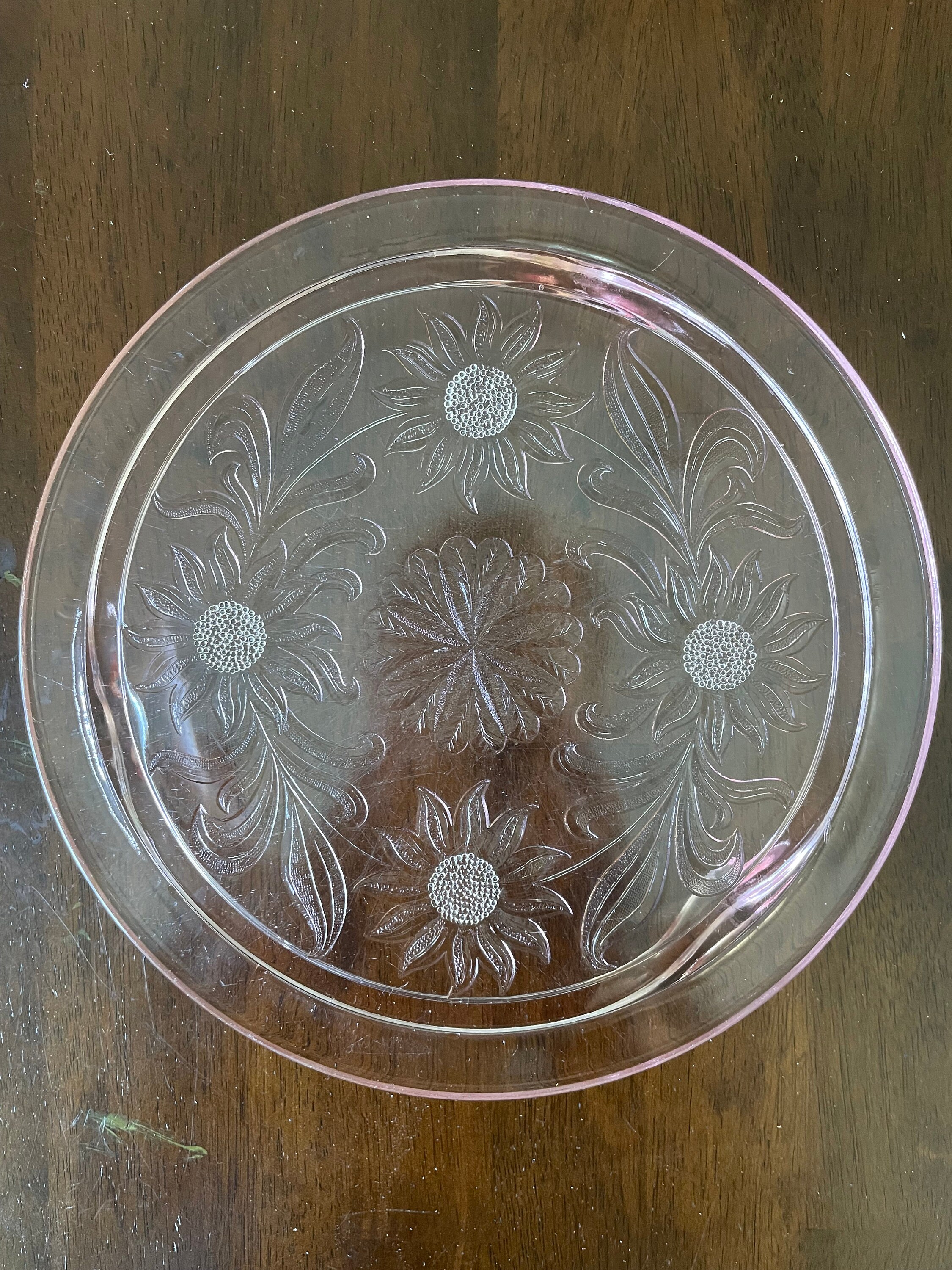 Vintage Pink Depression Glass Footed Plate With Daisy Pattern - Etsy